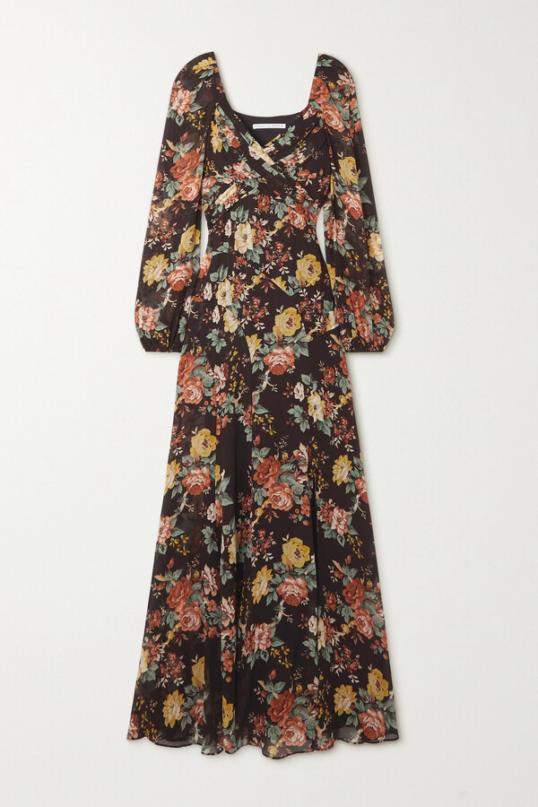 Veronica Beard Avani Pleated Floral-print Silk-chiffon Maxi Dress ...