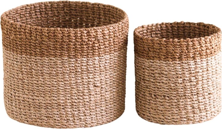 Likhâ Natural + Brown Tabletop Bins Set Of Two - Wicker Baskets - ShopStyle