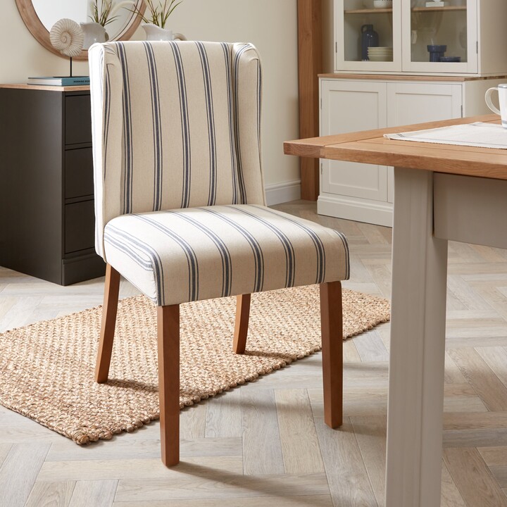 Dunelm Oswald Set of 2 Dining Chairs, Folkstone Blue Stripe Fabric Blue ...