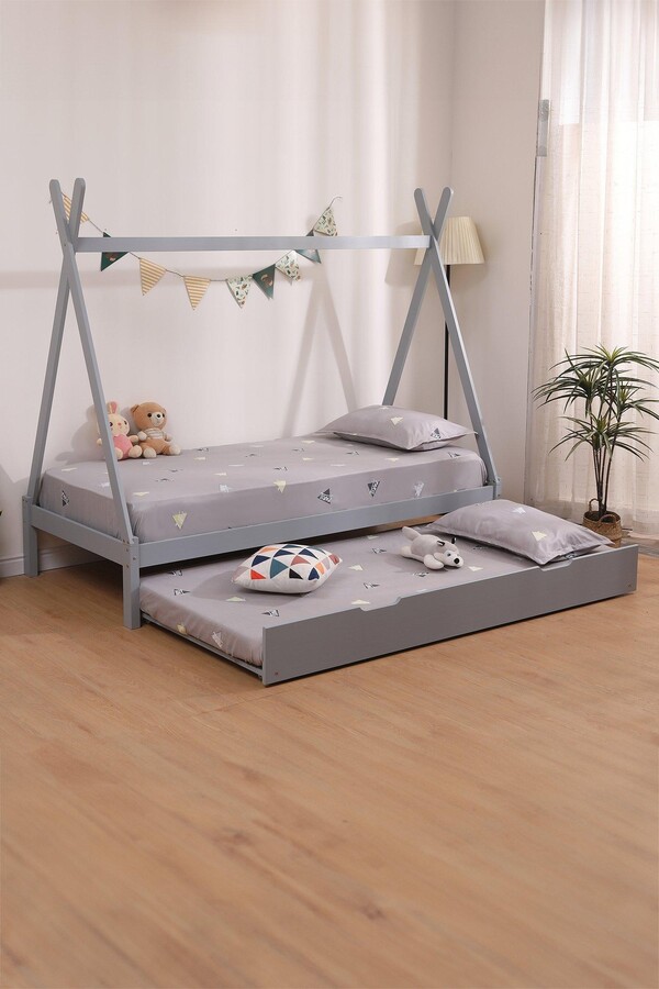 M5055744826770 Harry Kids Childrens Wooden Teepee Single Bed Frame with ...