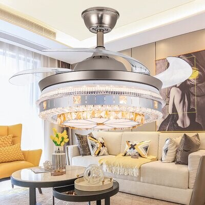 GLOBAL PRONEX 42 Inch Morden Chandelier, 4-Blades LED Crystal Ceiling ...