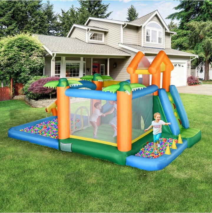 Outsunny 5-in-1 Inflatble Water Slide Kids Bounce House Summer Theme ...