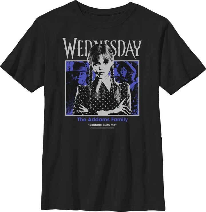 Netflix Boy's Wednesday Solitude Suits Me Portrait Child T-Shirt ...
