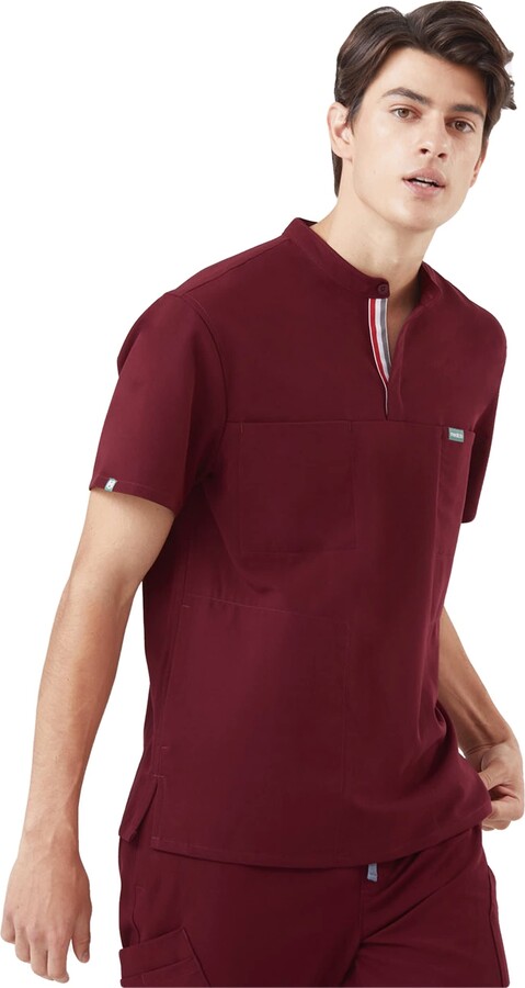 Mediclo Men's Medical Scrub Top – Skye Banded Collar Shirt with Chest ...