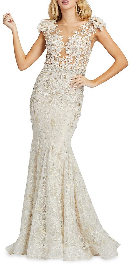 Mac Duggal Illusion Beaded Mermaid Gown - ShopStyle Evening Dresses
