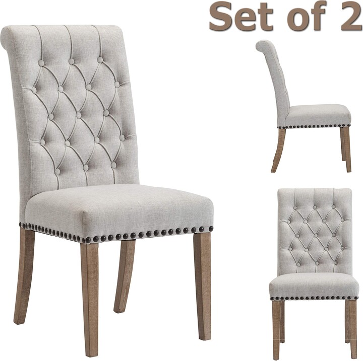 BTEXPERT Set of 2 Grey High Back Tufted Accent Upholstered Padded ...