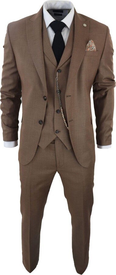 TruClothing Mens Classic 3 Piece Suit Brown Pocket Chain Wedding ...