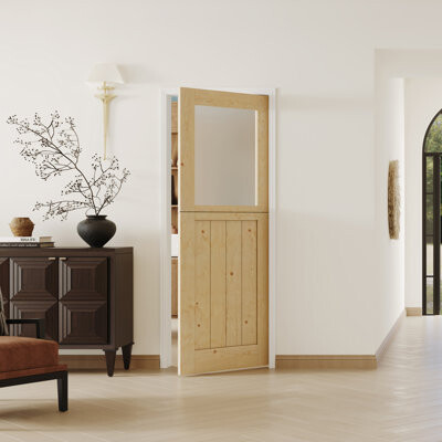 DOOOLI Dutch Door- Half Frosted Glass+Natural Pine Wood Interior Door ...