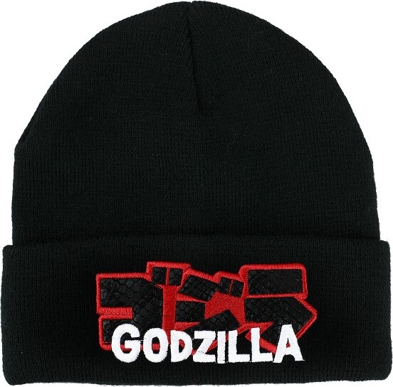 Godzilla Scaled Kanji and Flat Embroidery Black Acrylic Knitted Beanie ...