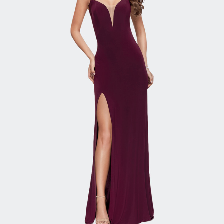 La Femme Long Classic Prom Dress with Side Leg Slit and Deep V - ShopStyle