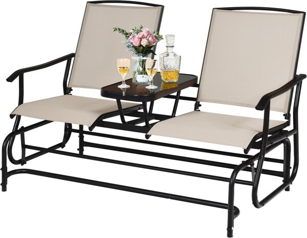 Costway 2 Person Patio Double Glider Steel Frame Loveseat Rocking with ...