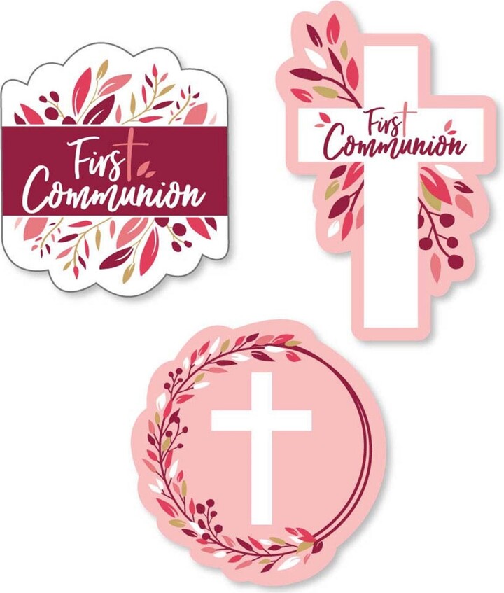 Big Dot Of Happiness First Communion Pink Elegant Cross - Diy Shaped ...