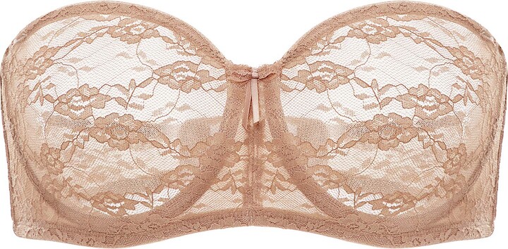 DOBREVA Women's Strapless Bras See Through Sheer Lace Non Padded Underwired Multiway Bra Natural ...