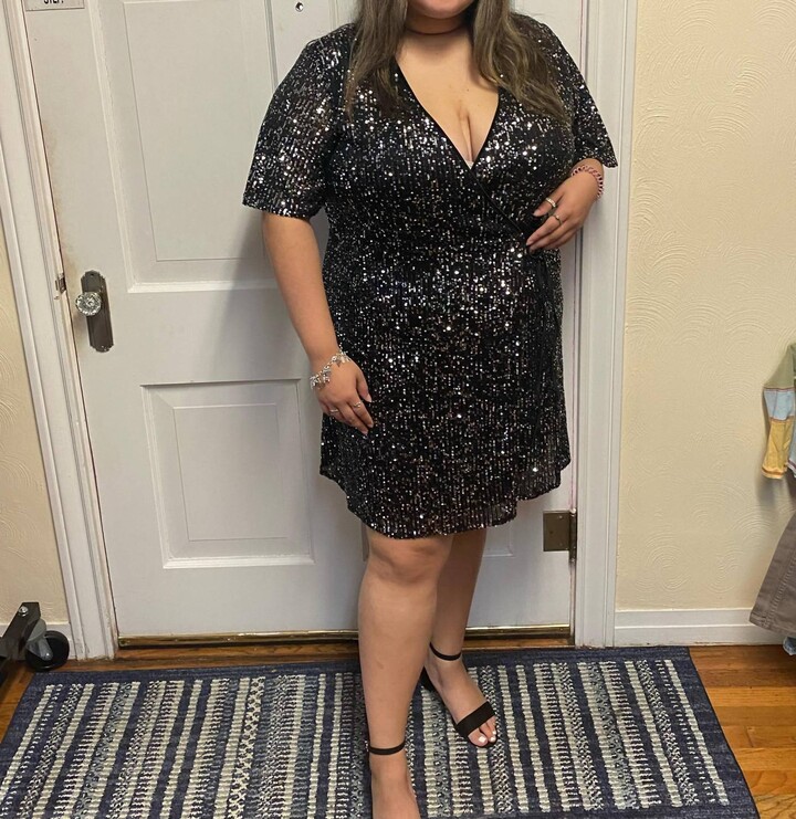 She + Sky Half Sleeve Sequin Surplice Wrap Dress In Black - ShopStyle