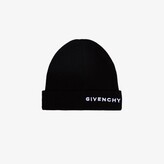 Givenchy Black embroidered wool knit logo hat - ShopStyle