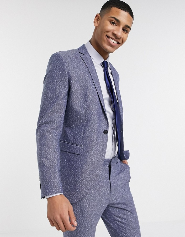 Selected skinny fit stretch suit jacket in blue fleck - ShopStyle