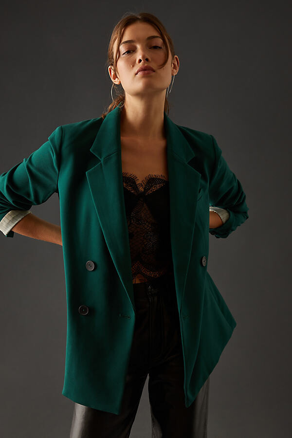 Maeve Double-Breasted Blazer Green - ShopStyle