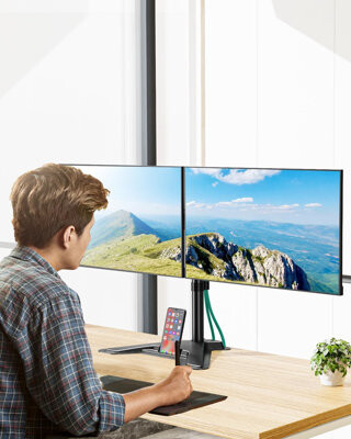 XMAX FURNITURE Dual Monitor Stand, Free-Standing Full Motion Monitor ...