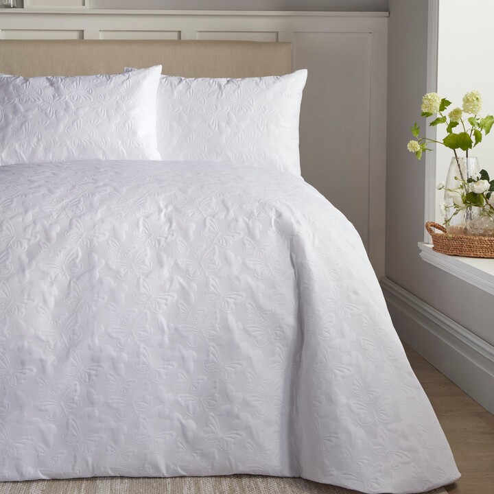 Dunelm Butterfly Garden White Duvet Cover and Pillowcase Set White ...