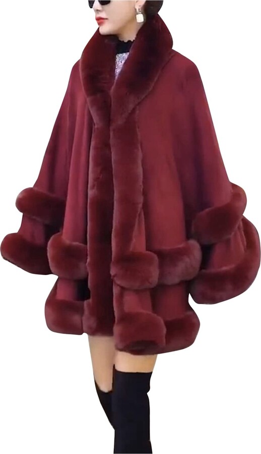 Dawwoti Artificial Pashmina Cape Coat Women Hooded Poncho Faux Fur ...