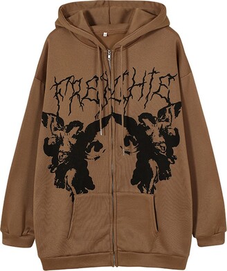 Aobiono Women Men Y2K Hoodie Grunge Emo Harajuku Gothic Alt Dark ...