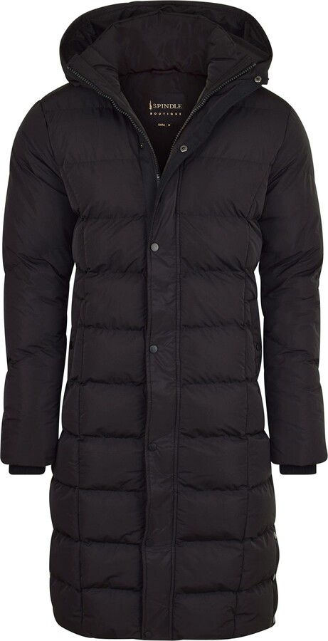 Spindle Mens Hooded Padded Long Puffer Coat Winter Longline Jacket ...