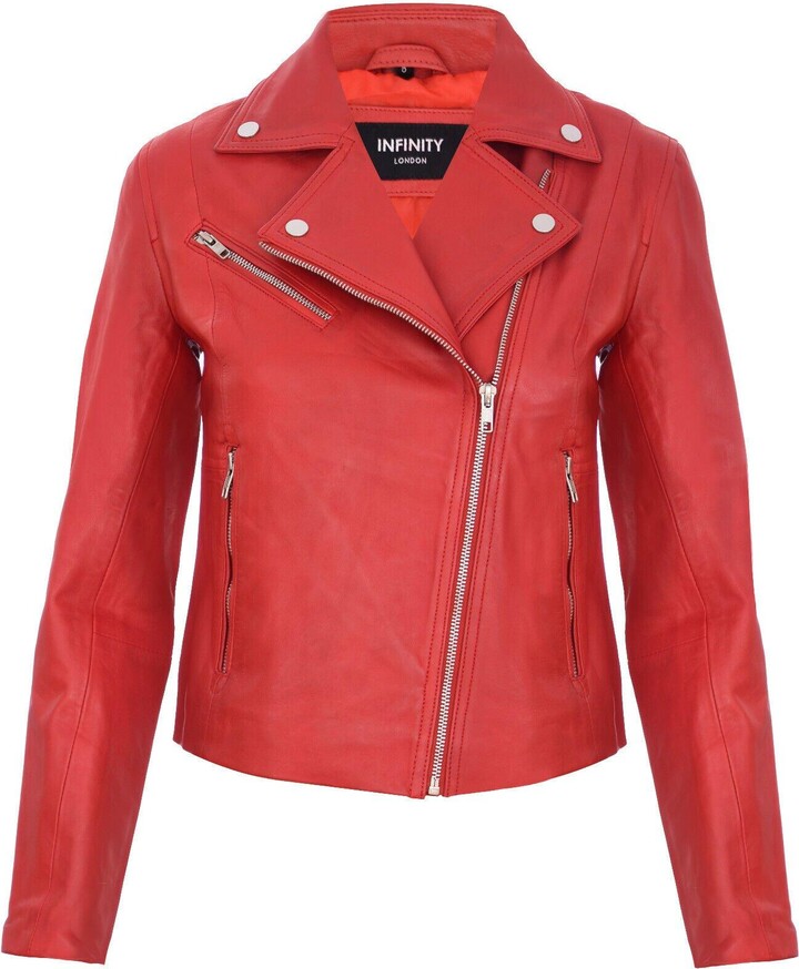 Infinity Leather Smart Leather Biker Jacket-Matlock - Red - ShopStyle