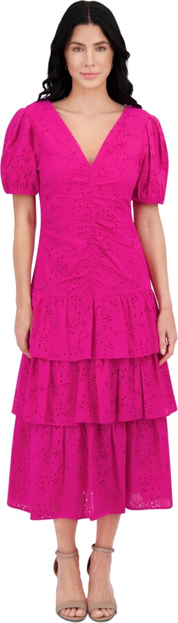 Kensie Women's Emboridered Layered Puff-Sleeve Maxi Dress - ShopStyle