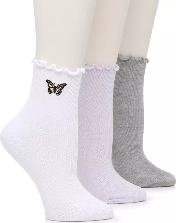 Steve Madden Butterfly Ruffle Crew Socks 3 Pack - ShopStyle