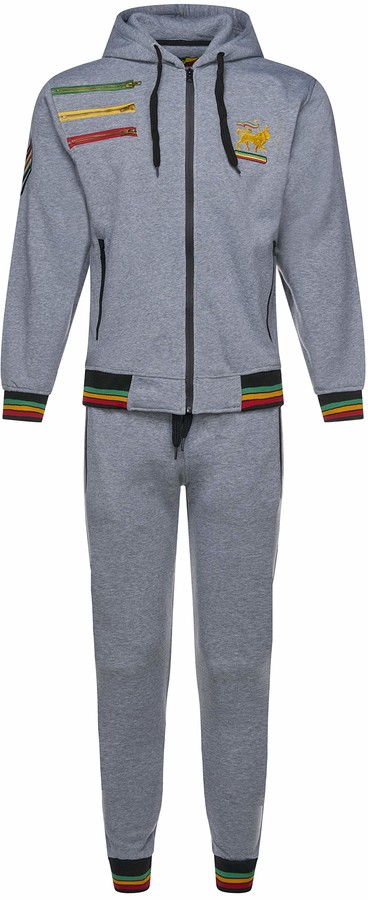 Raw Blue Men's Rasta Fleece Tracksuit Hooded Jacket 2 Piece Set ...