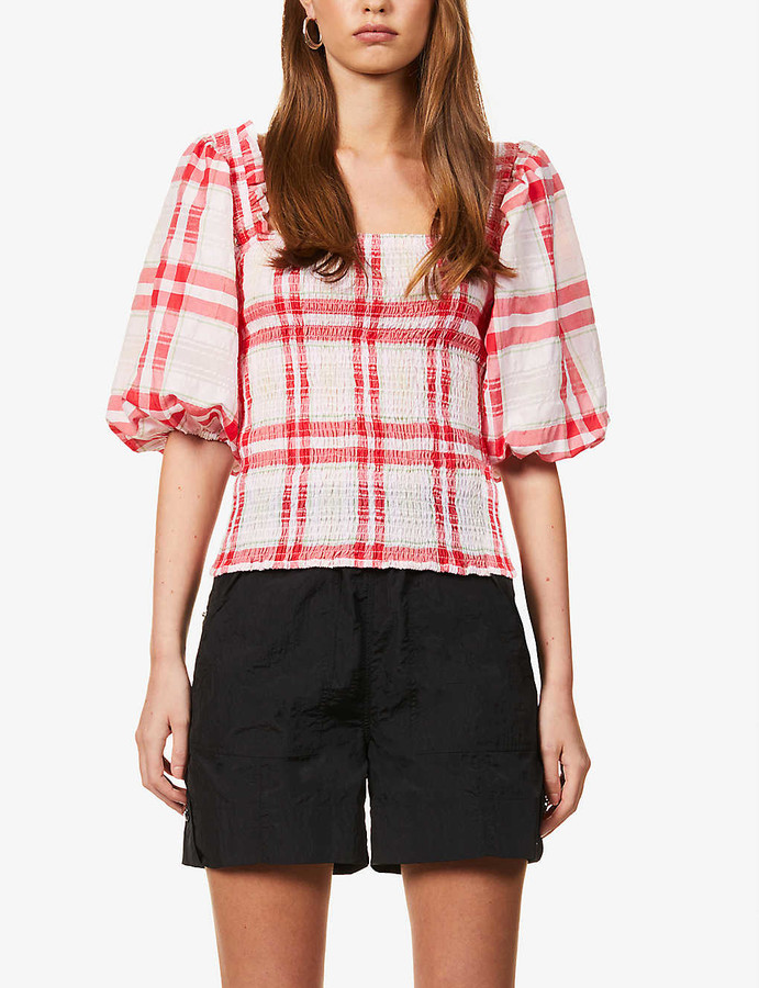 Ganni Checked seersucker top - ShopStyle
