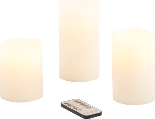 Set Of 3 Real Wax Push Button Led Pillar Candles With Remote - ShopStyle