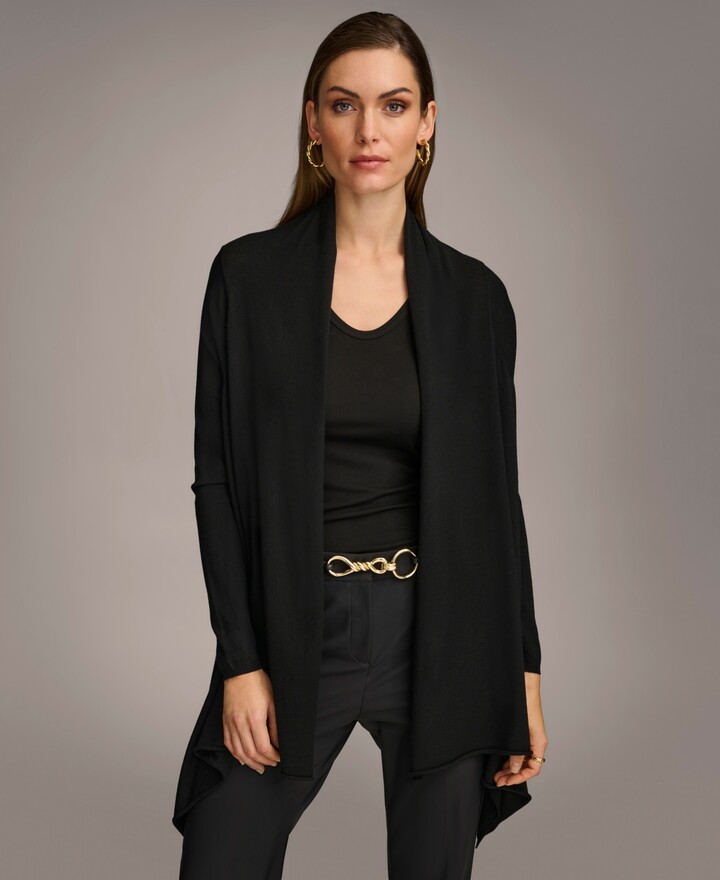 Donna Karan Women's Long-Sleeve Drape-Front Cardigan - ShopStyle