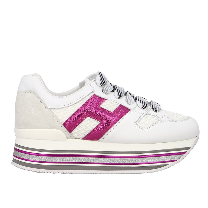 Hogan 516 Maxi Platform Sneakers In Leather And Mesh With Big H ...