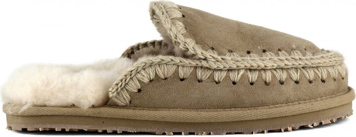 Mou Camel Beige Suede Slipper Full Eskimo Stitch - ShopStyle