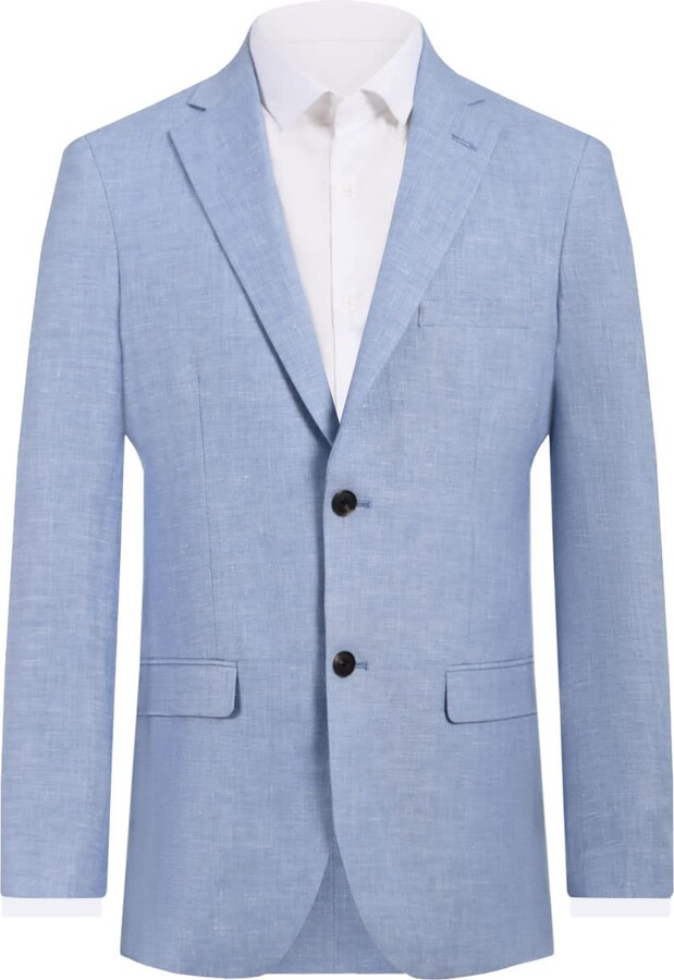 Dobell Mens Light Blue Jacket Lightweight Linen Regular Fit-42L - ShopStyle