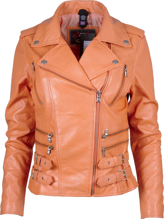 Aviatrix Women's Real Leather Cross-Zip Multi-Zip Biker Jacket (AGSM) L ...
