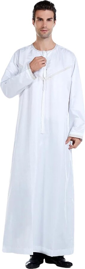 Adhdyuud Men's Muslim Jubba Thobe Ramadan Classic Plain Robe Saudi ...