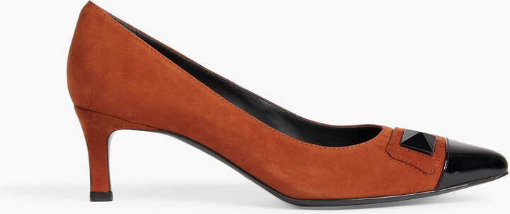 Tod's Studded suede and patent-leather pumps - ShopStyle