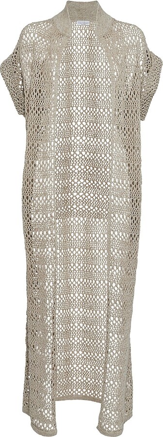 Brunello Cucinelli Linen And Silk Long Net Cardigan - ShopStyle