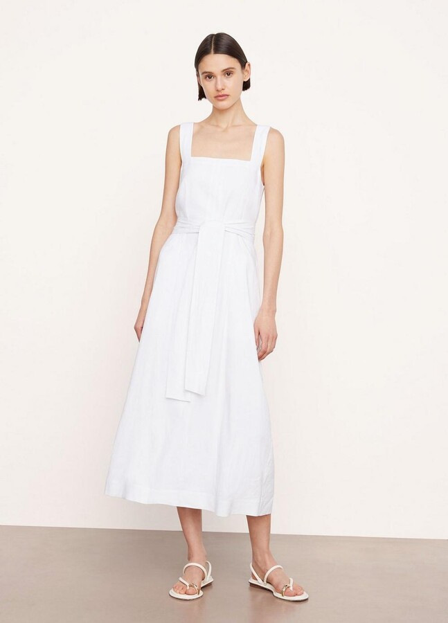 Vince Linen-Blend Square-Neck Midi Dress - ShopStyle