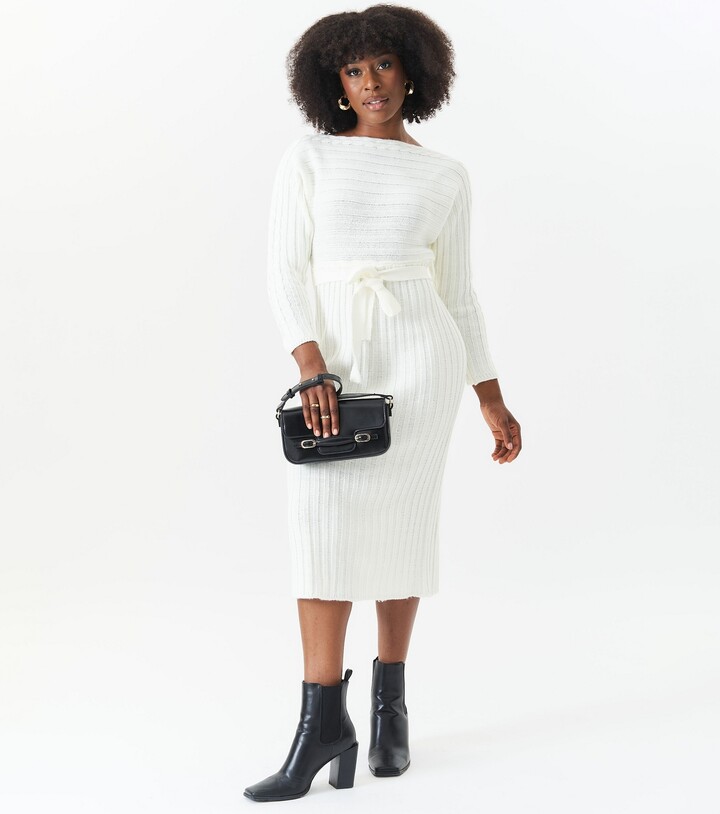 Women's Cream Rib Knit Midi Dress Gini London - ShopStyle