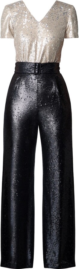 Rumour London Women's Black / Gold Naomi Black & Gold Sequined Jumpsuit ...