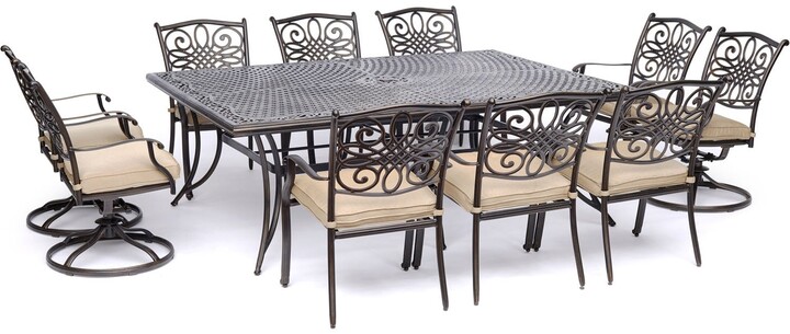 Hanover Traditions 11-Piece Dining Set in Tan with Four Swivel Rockers ...