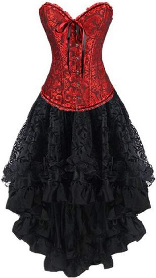 TNASA Womens Basque Corset Dress Bustier Top and Gothic Steampunk Skirt ...