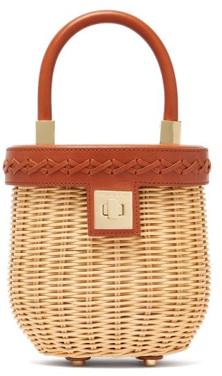 Sparrows Weave - Top-handle Leather And Wicker Bucket Bag - Tan Multi ...