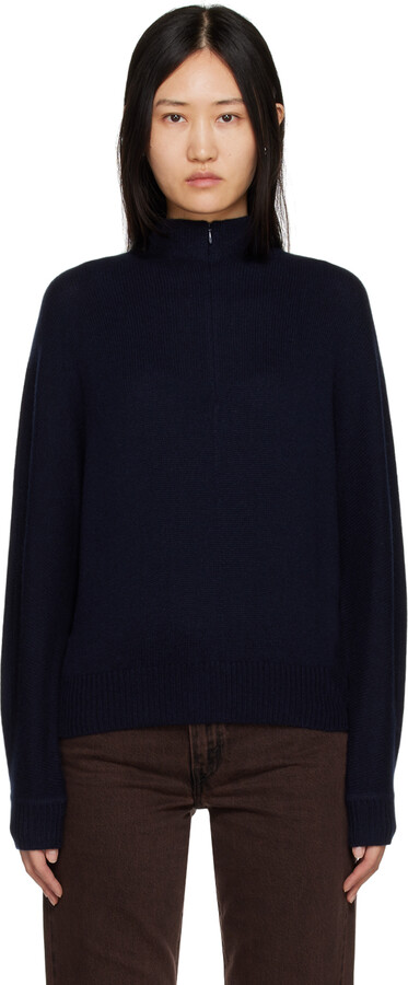 Theory Navy Half-Zip Sweater - ShopStyle