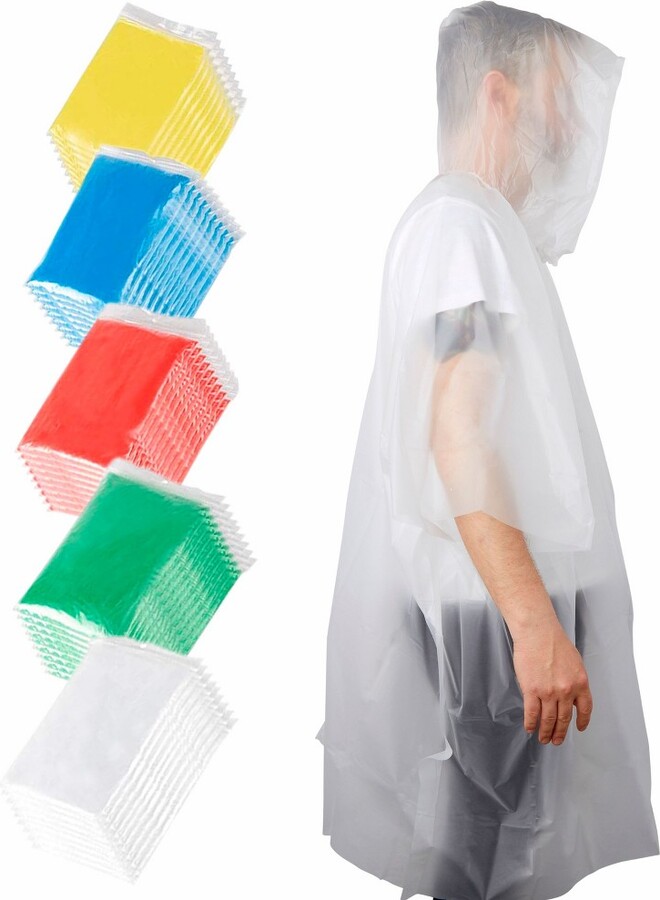 Juvale 50 Pack Clear Ponchos with Hood for Adults, Individually Wrapped ...
