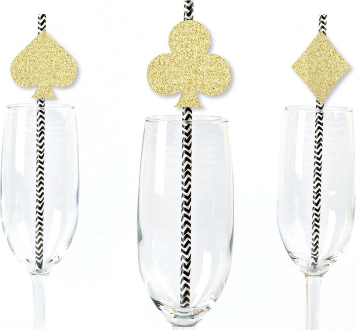 Big Dot Of Happiness Gold Glitter Card Suits Straws No-Mess Cut-Outs ...