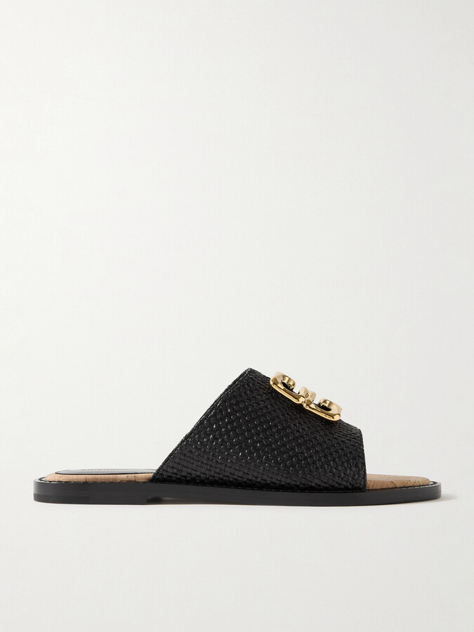 Givenchy 4g Liquid Logo-embellished Raffia Slides - Black - ShopStyle